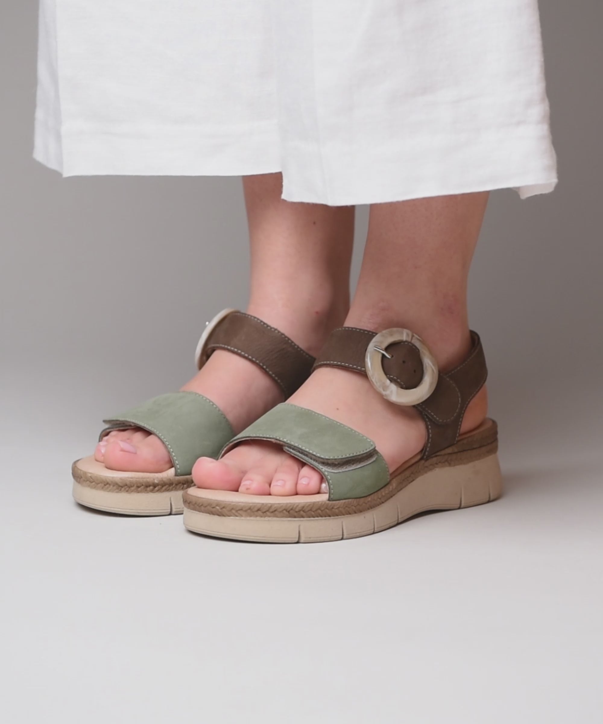 PENHALE BROWN/DARK SAGE NUBUCK | Brown two-toned flexible sandals ...